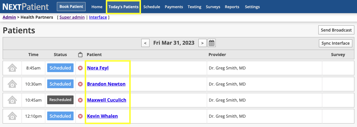 Texting in NextPatient