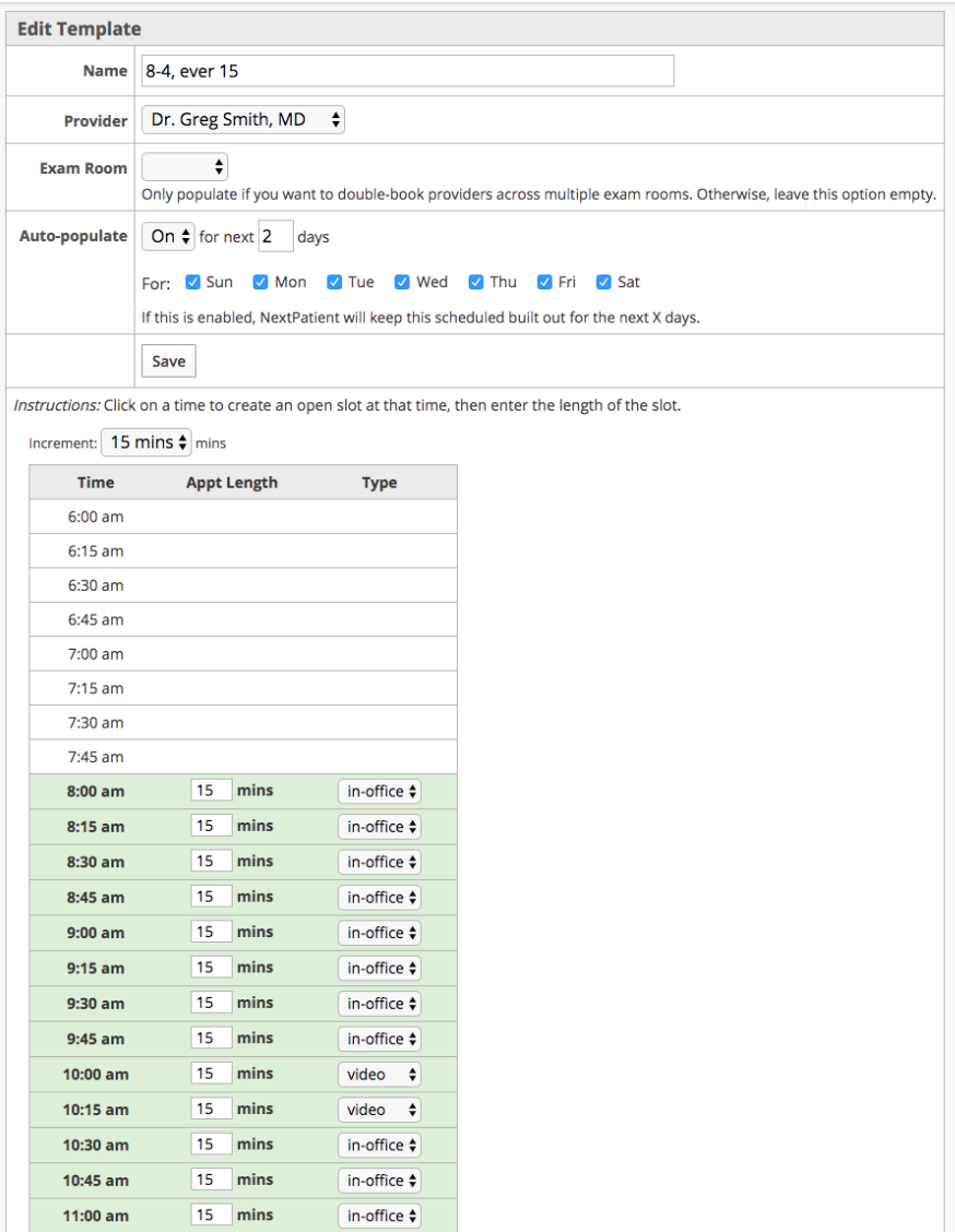 How do I create a new Provider Schedule Template for my Practice?