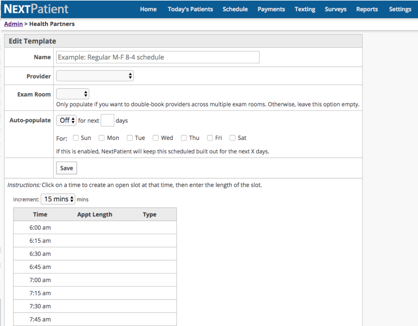 How do I create a new Provider Schedule Template for my Practice?